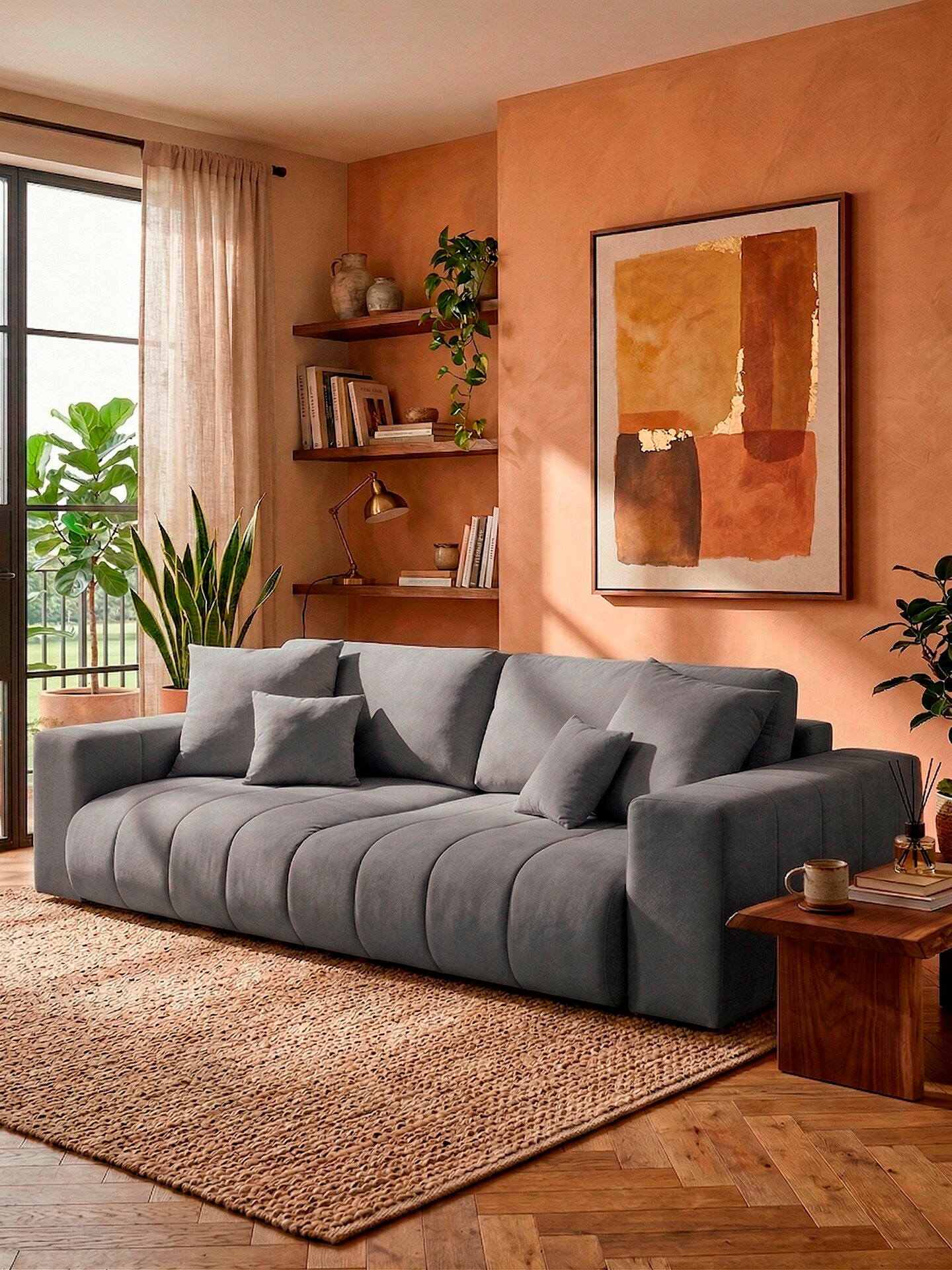 Диван Чедер Лайт Velutto 19 NOW 247x94x80 см, серый Велютто, еврокнижка Фиеста