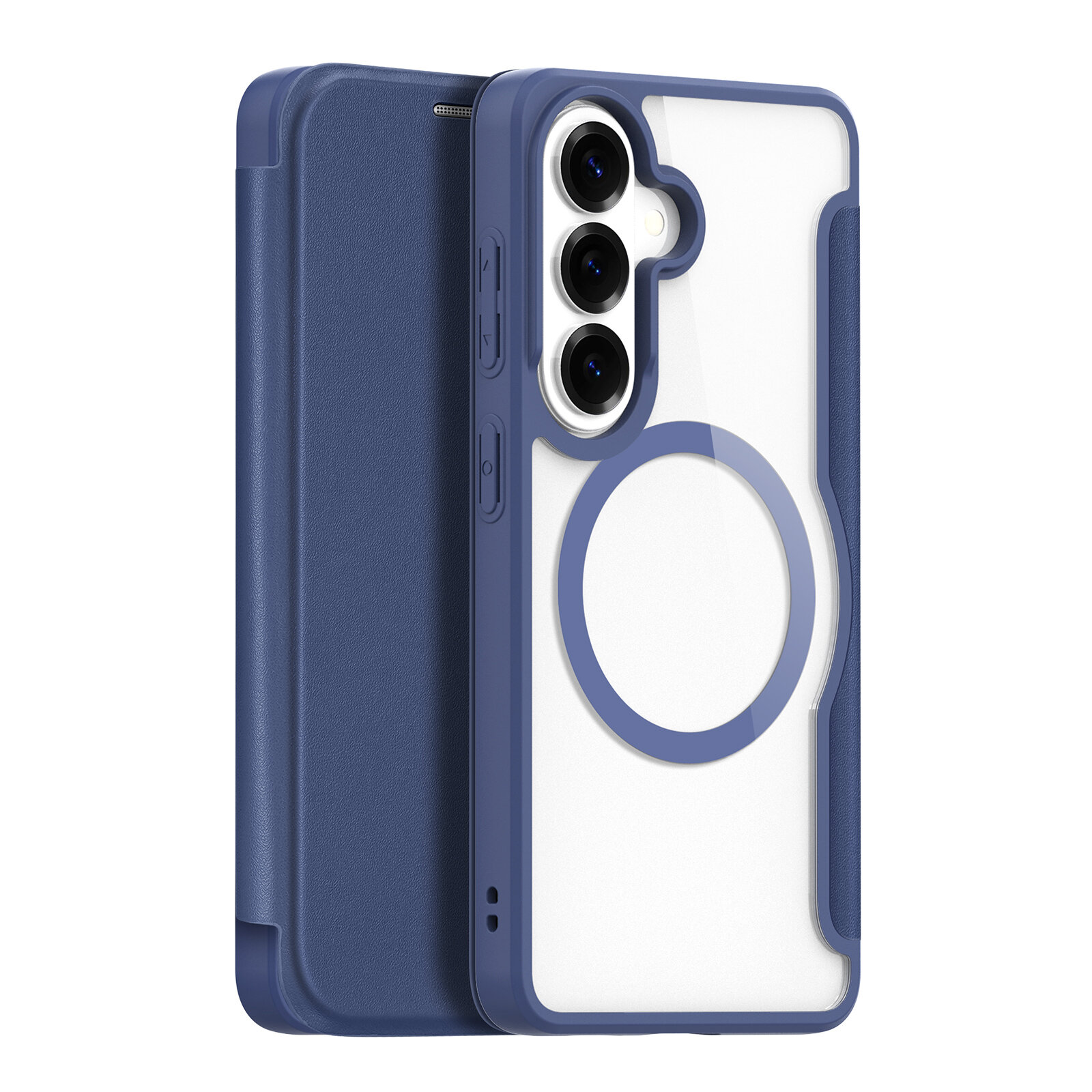 Чехол книжка синего цвета с MagSafe для Samsung Galaxy S26+ Плюс, серия Skin X Pro Series от Dux Ducis