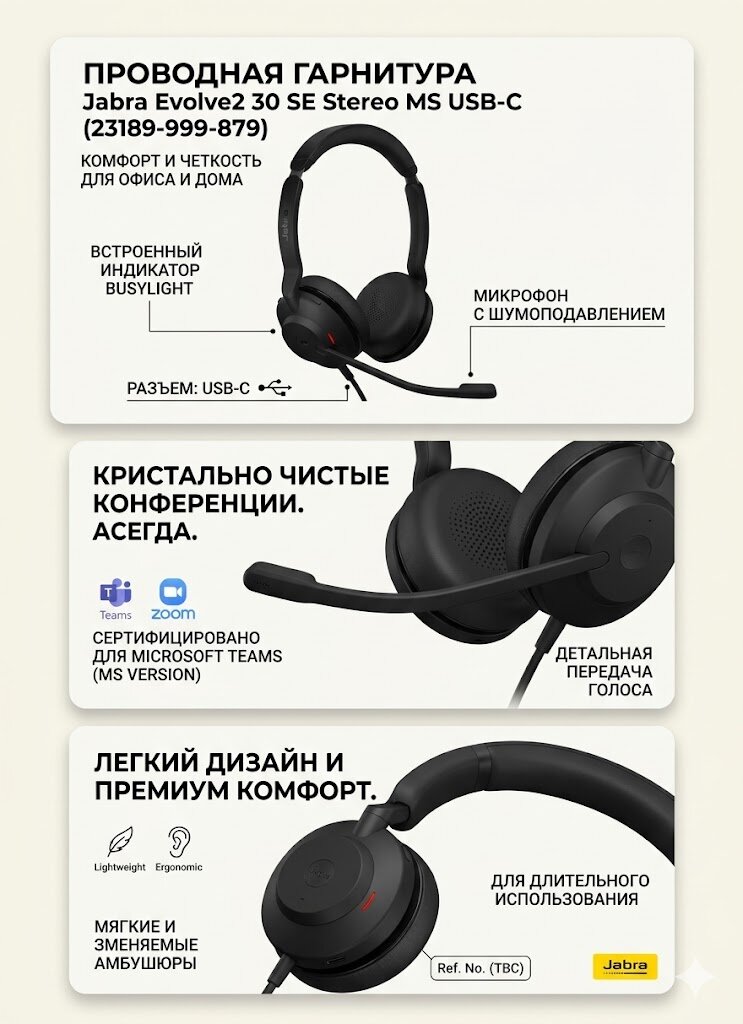 Jabra Evolve2 30 SE Stereo MS проводная гарнитура USB-C ( 23189-999-879 )