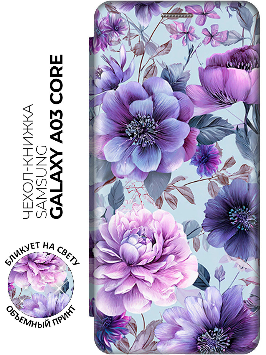 Чехол-книжка на Samsung Galaxy A03 Core с принтом "Сумерки в саду" золотой