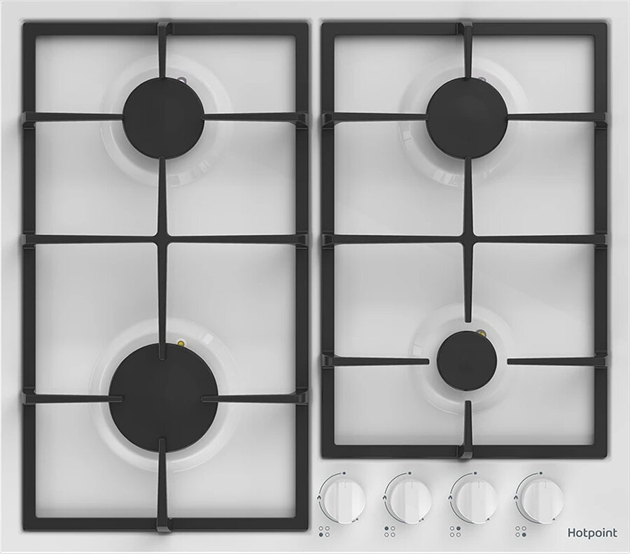 Газовая варочная панель Hotpoint HGMT 642 WH 58 см, 4 конфорки электроподжиг газконтроль, белый