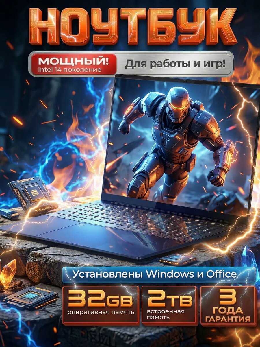 Игровой ноутбук 2026 PHANTOM X5, Intel H-Series, 32GB / 2048GB SSD + Windows, Office