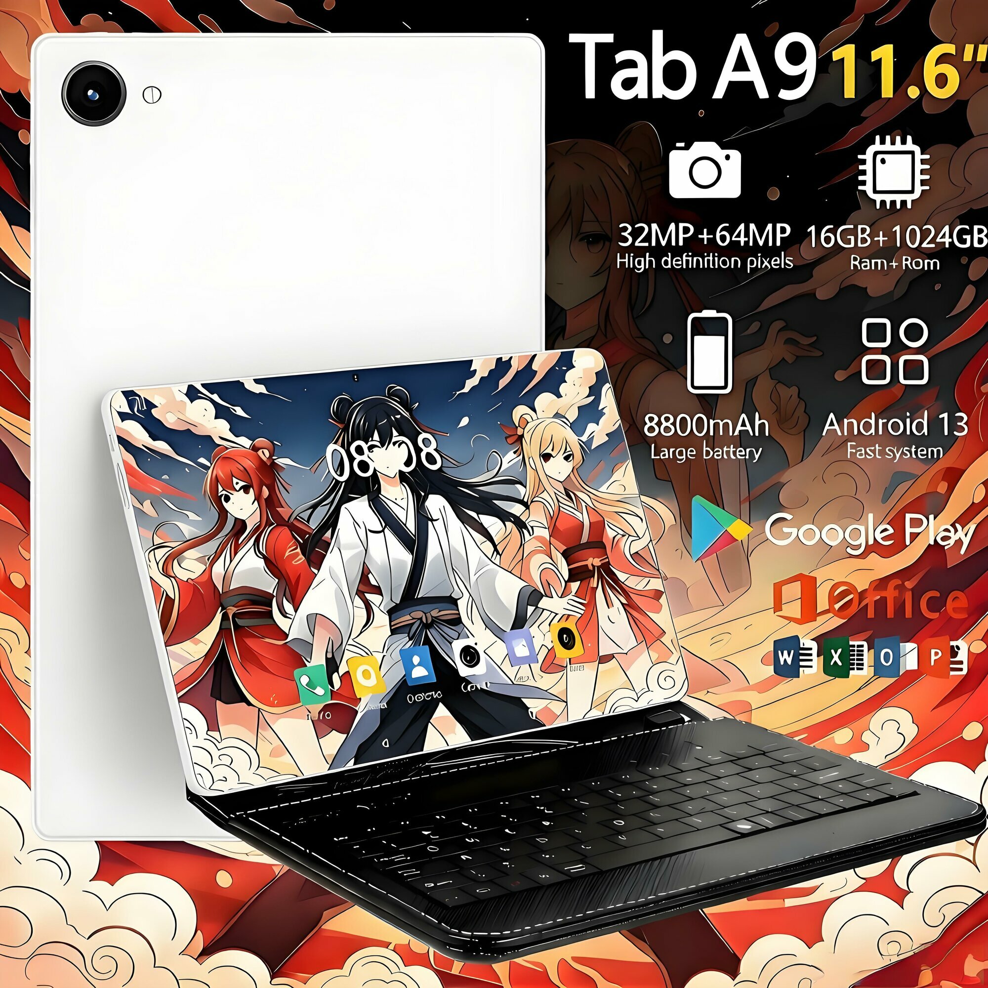 Игровой планшетTabA9, Android 12 Двойная SIM-карта11.6", 16ГБ/1024ГБ, 8800мАч