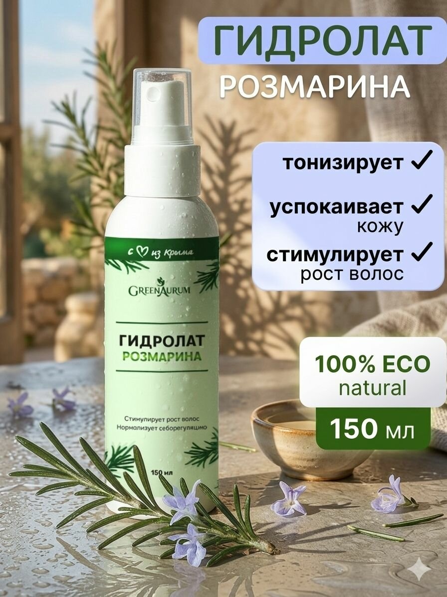 Гидролат розмарина для лица и волос GreenAurum, 150 мл