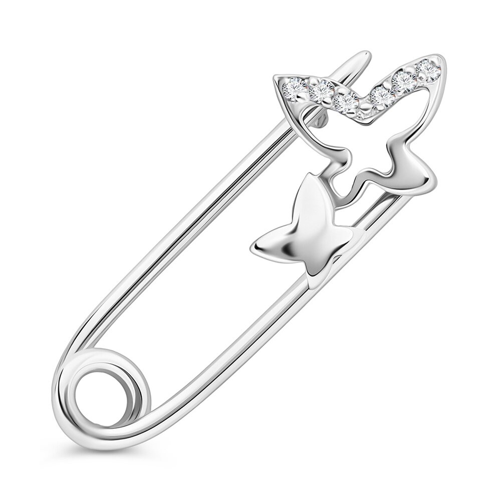 Брошь, серебро, 925 проба, родирование, фианит