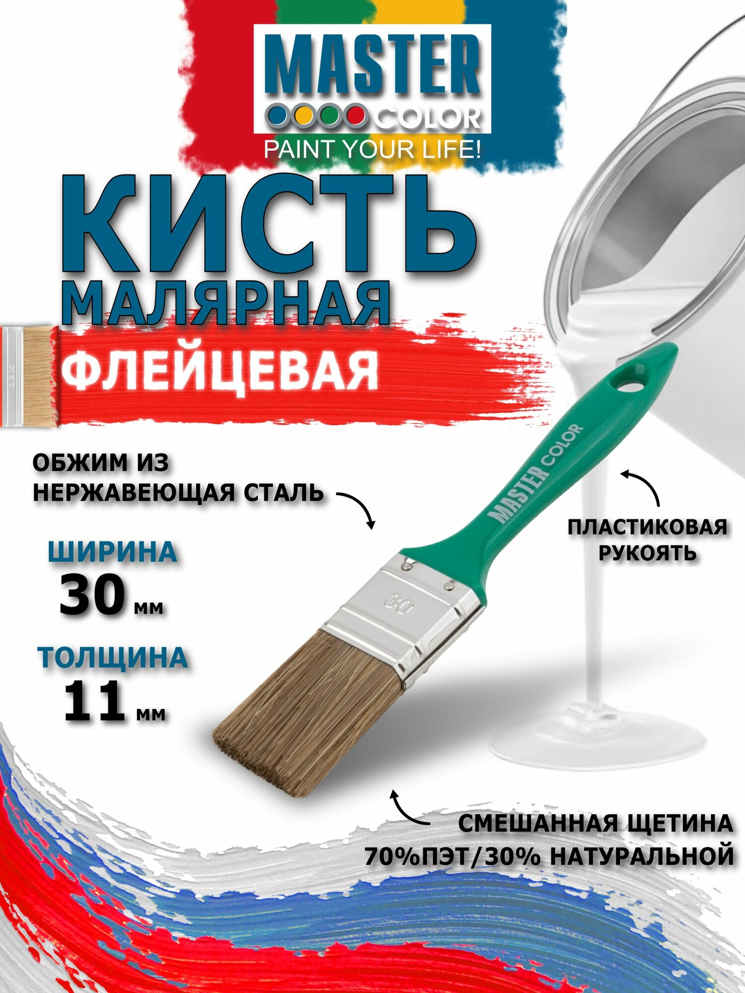 Кисть для пропиток 30мм смеш. щетина 70/30% пласт. ручка