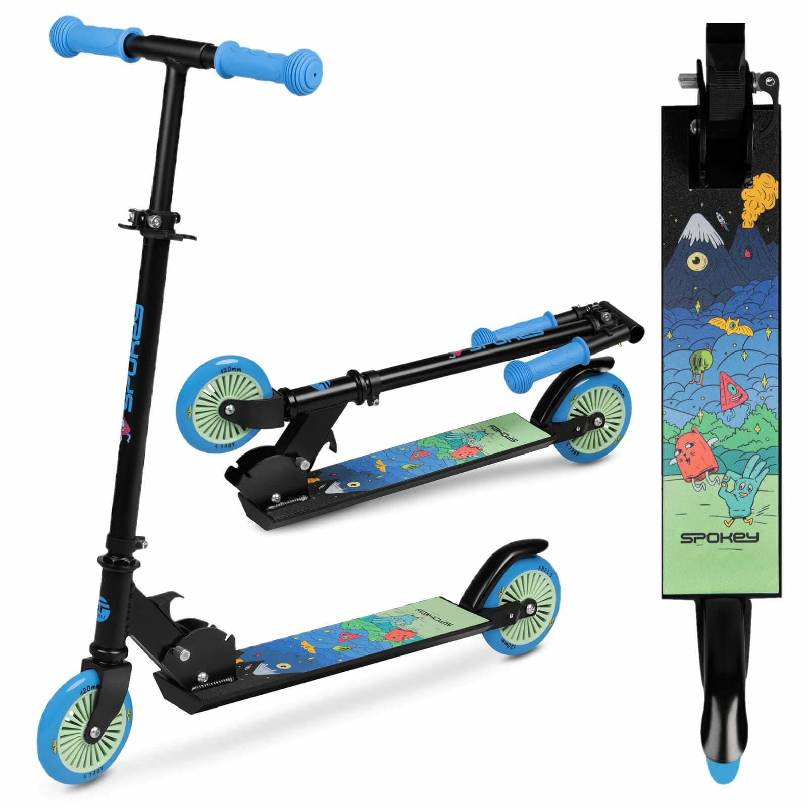 DECATHLON Самокат Spokey Duke, черный, синий, зеленый