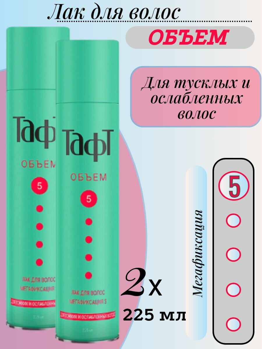 Taft Лак для волос "объем" +5 2х225 мл.