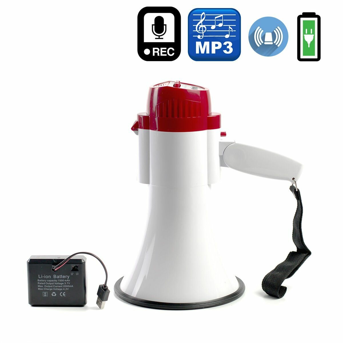Орало с mp3 плеером, с аккумулятором, сирена, запись Мегафон громкоговоритель рупор