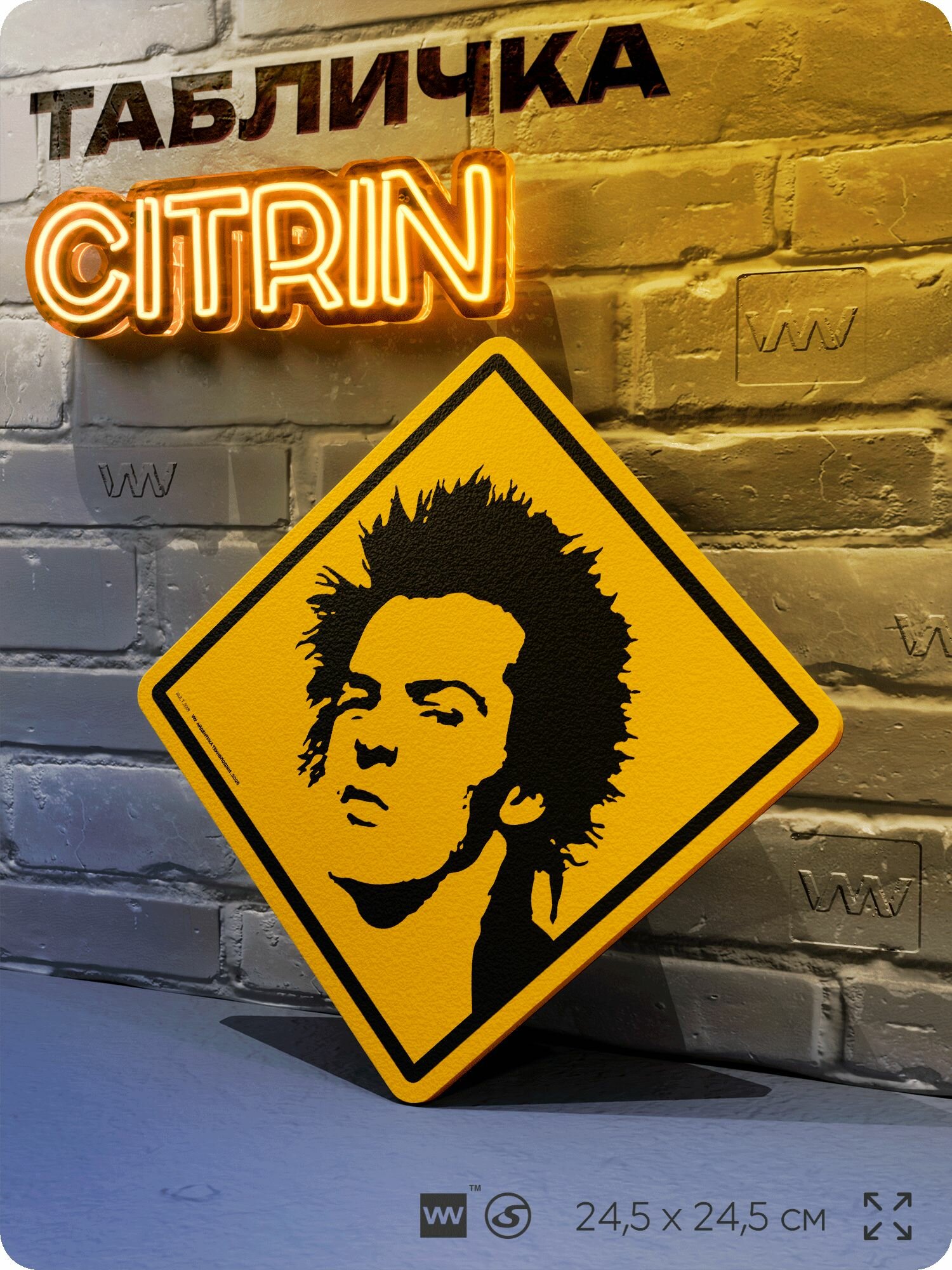 Табличка декоративная "Сид Вишес, Sid Vicious, Sex Pistols" на дверь и стену, прикольная штука в подарок, декоративный знак, 24,5х24,5 см, пластиковая, Айдентика Технолоджи