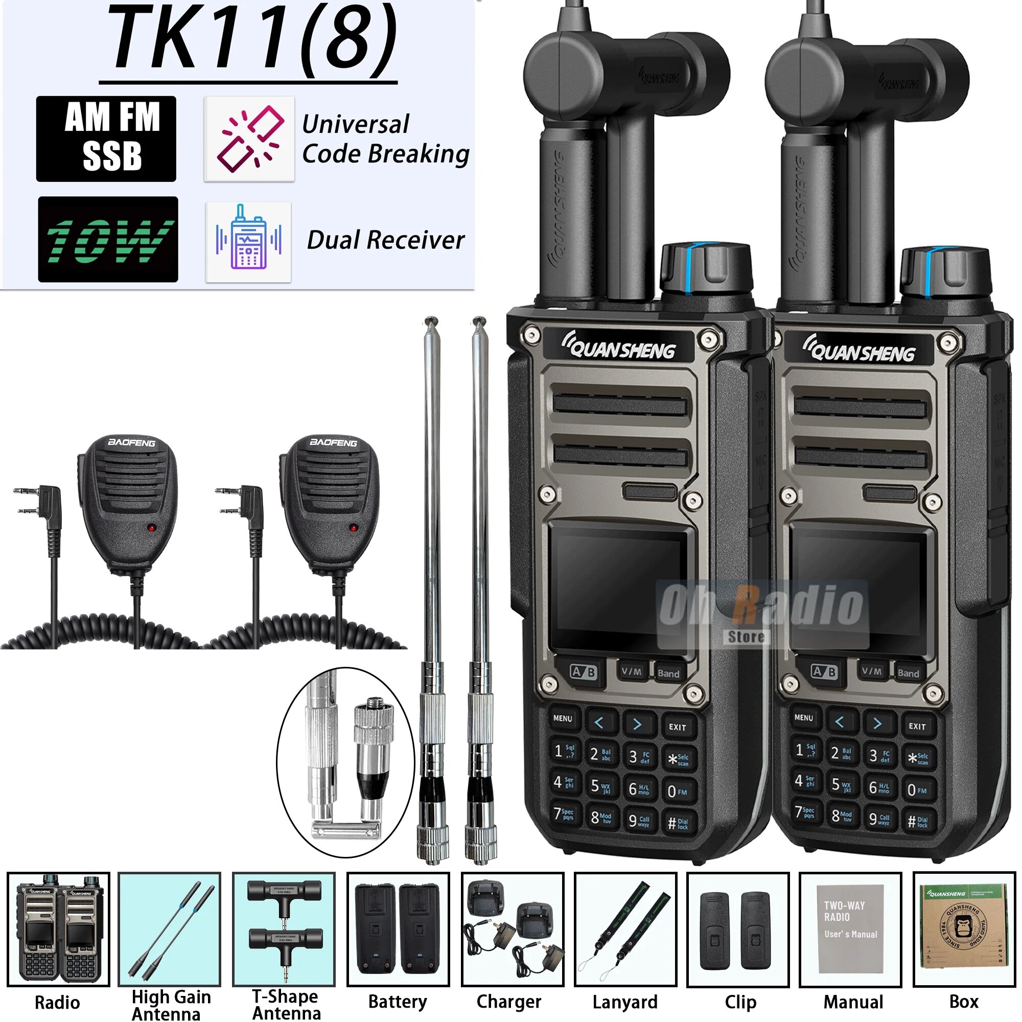 2 штуки Quansheng TK11(8) 10W рация радиостанция AM FM SSB Двойной приемник Волшебный голос Аналитик спектра Измеритель частоты SAME TK11 8 Радио