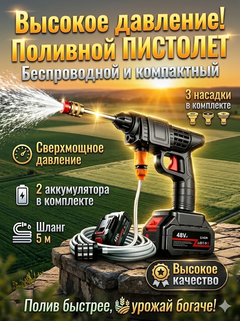Насос аккумуляторный для полива из бочки, 48V