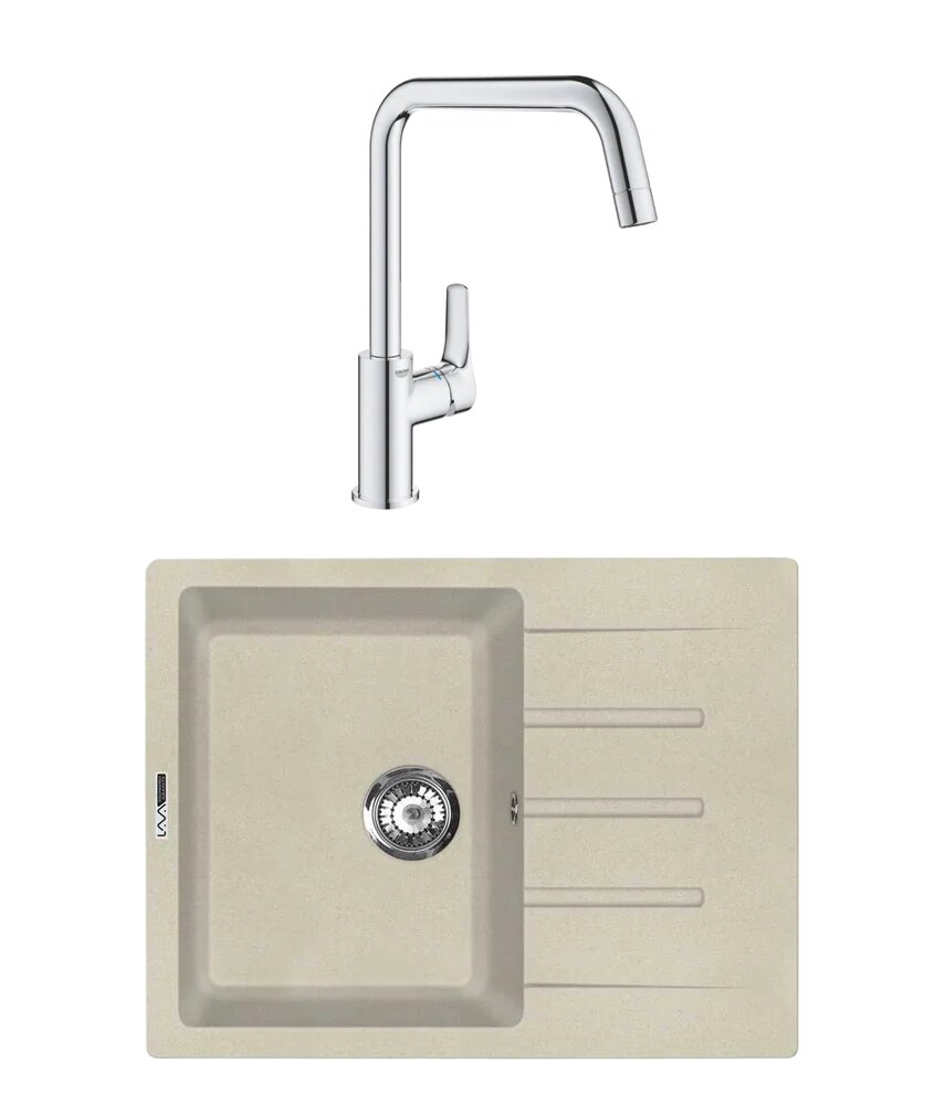 Комплект Мойка Lava L1. CRE 64x49, crema, кварц / Смеситель Grohe Eurosmart 30567000 глянцевый хром