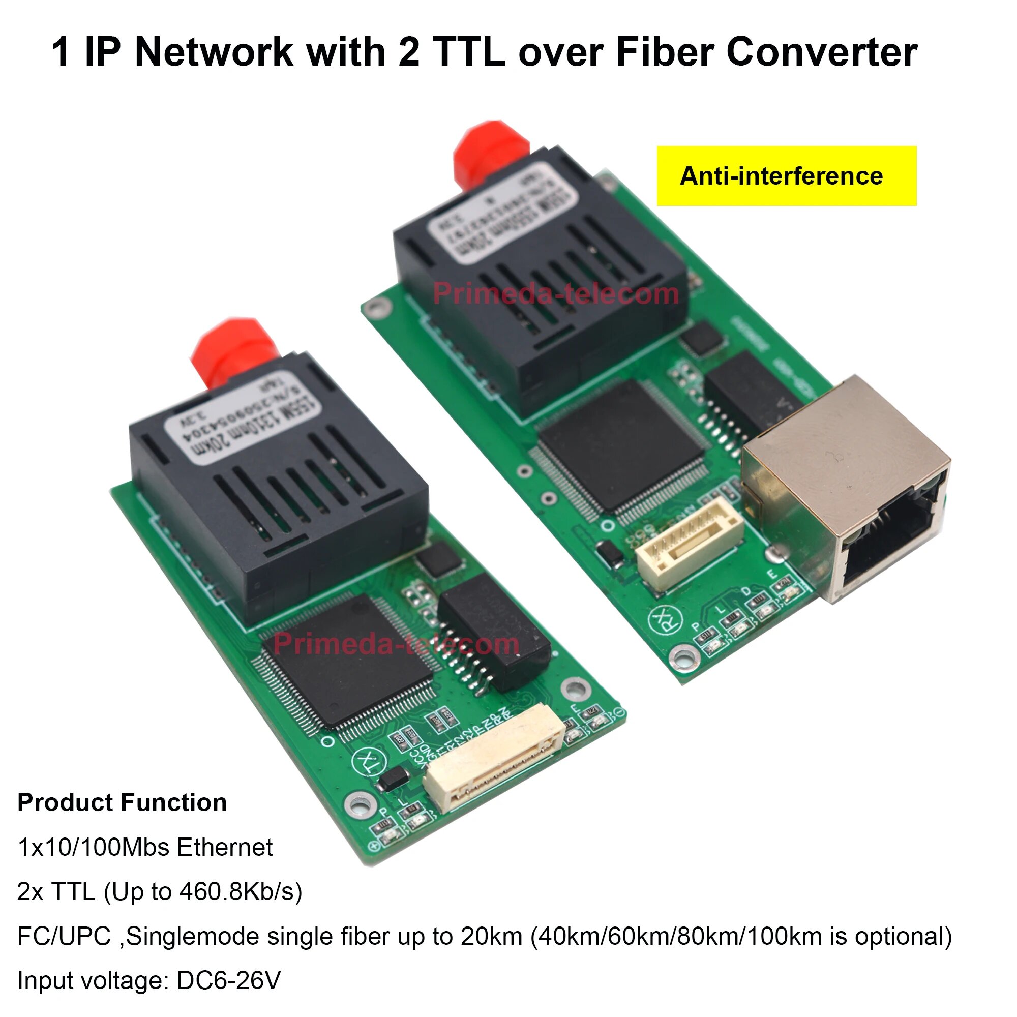 Преобразователь данных Primeda-telecom 100M IP Network 2 TTL UART TTL SBUS TX RX 60Km