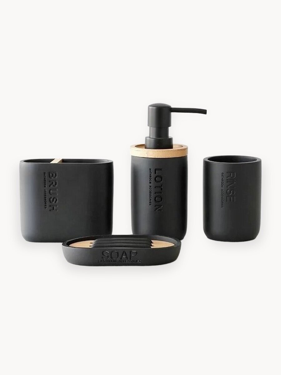 Набор аксессуаров для ванной комнаты, 4 предмета черный