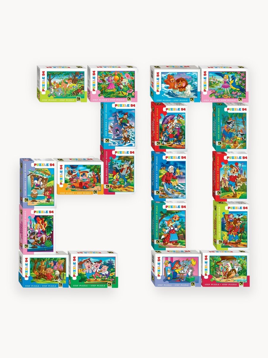 Набор пазлов 20в1 "мультики и сказки" 54
