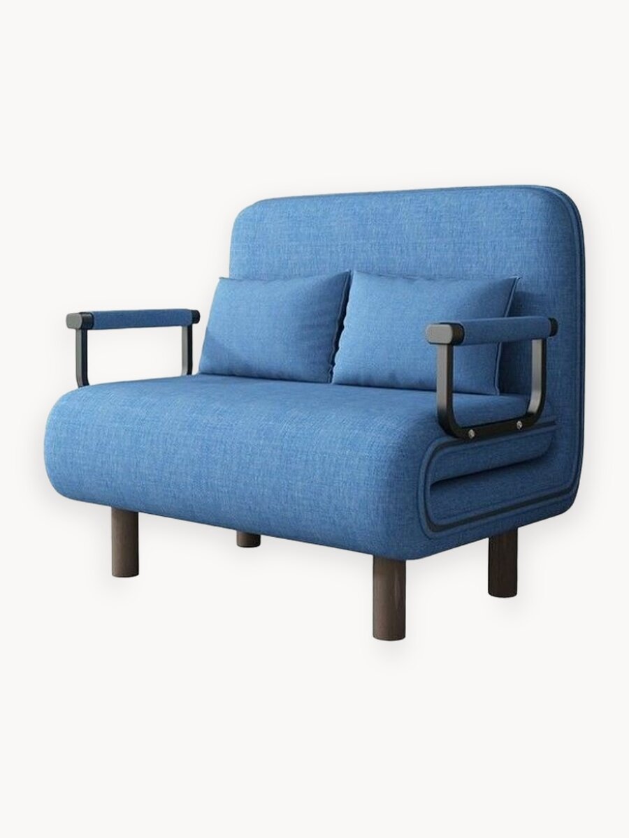 Диван-кровать С 2 подушками , механизм Реклайнер, 100х190х28 см, синего цвета