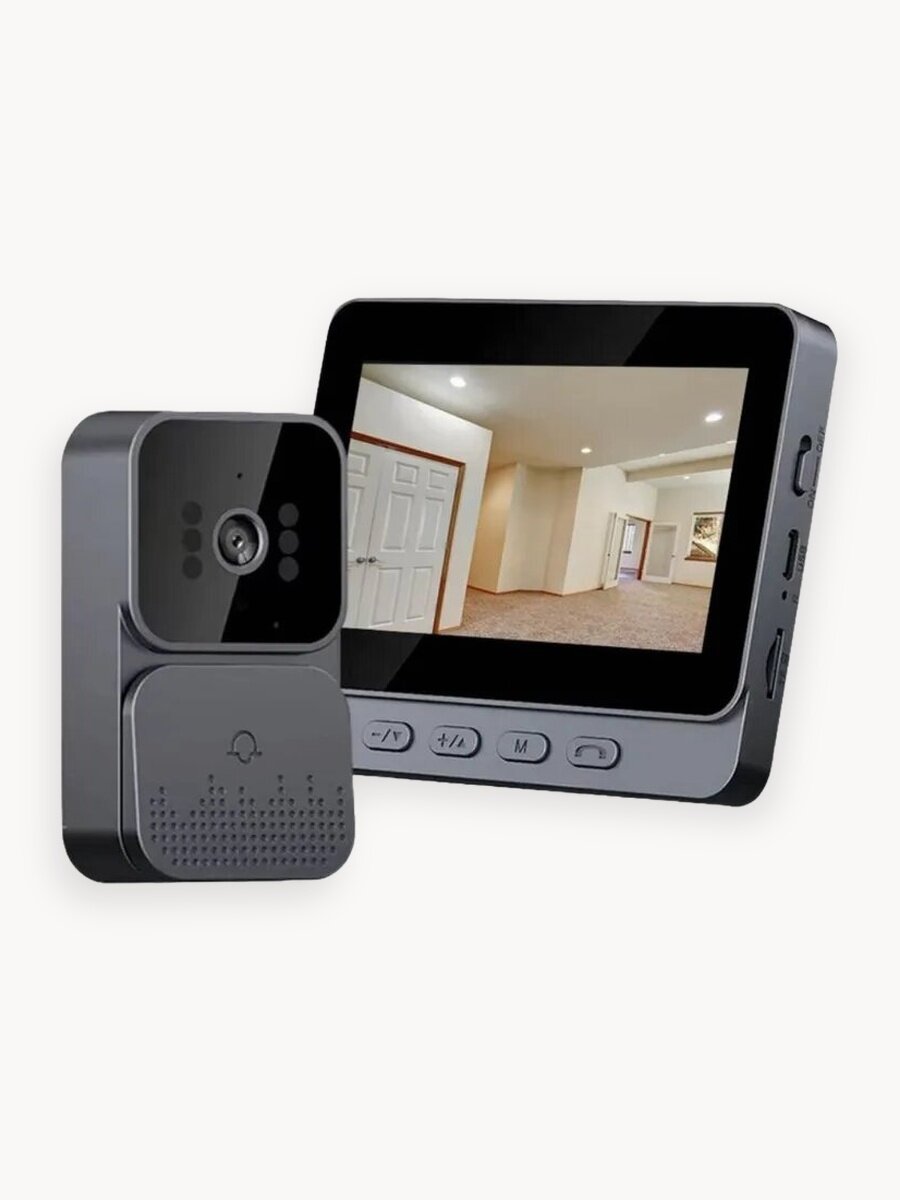 Wi-Fi видеозвонок с монитором / Беспроводной видеодомофон с подсветкой с 4.3" IPS экраном 2-сторонняя связь