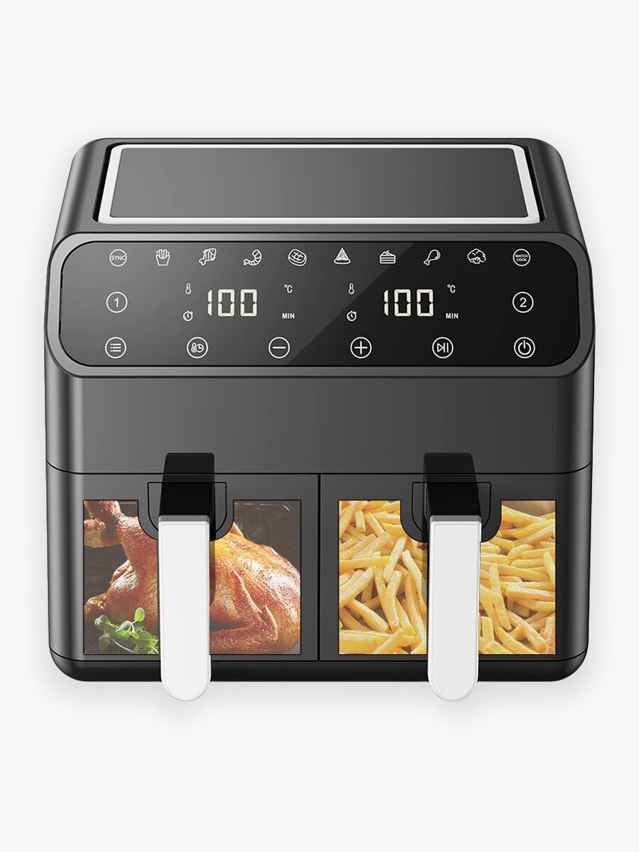 2 чаши Аэрофритюрница Xiaomi KaringBee Smart Air Fryer 901A, черный，4л+4л Аэрогриль /100 вкладышей в подарок
