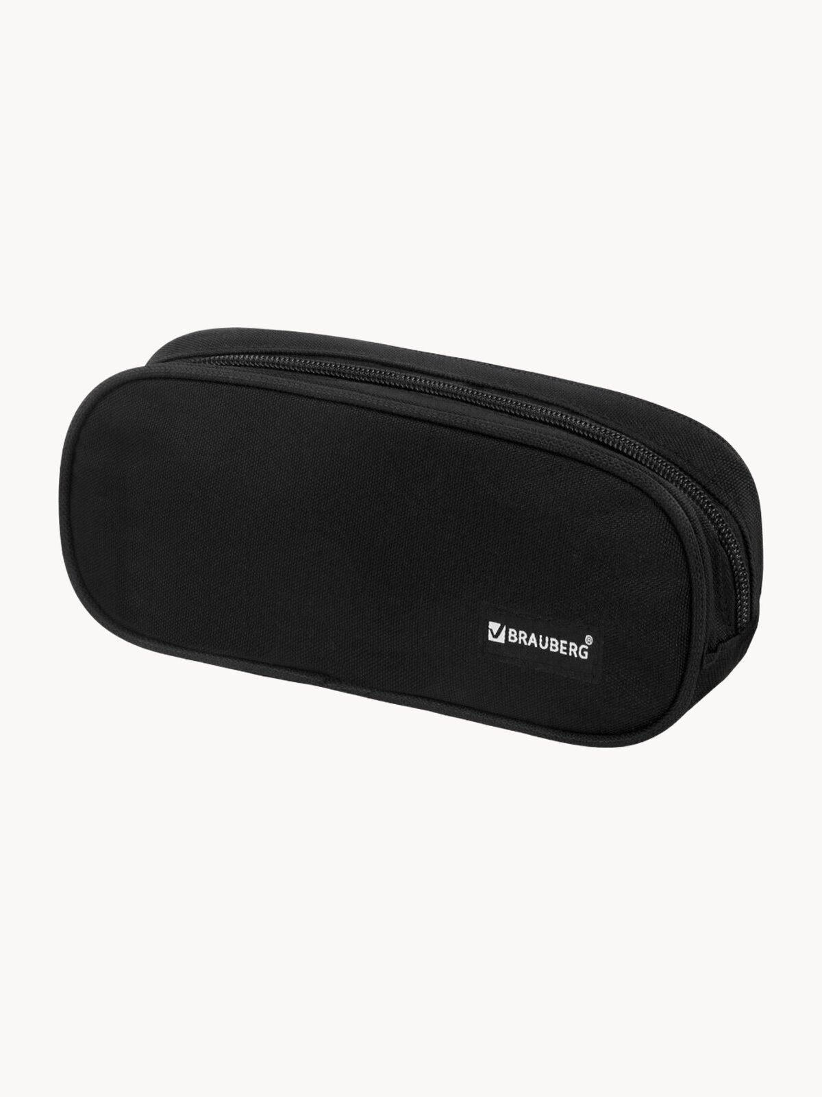 Пенал-косметичка школьный для ручек, карандашей для мальчика/девочки/подростка Brauberg овальный, полиэстер, Black, 22х9х5 см, 229271