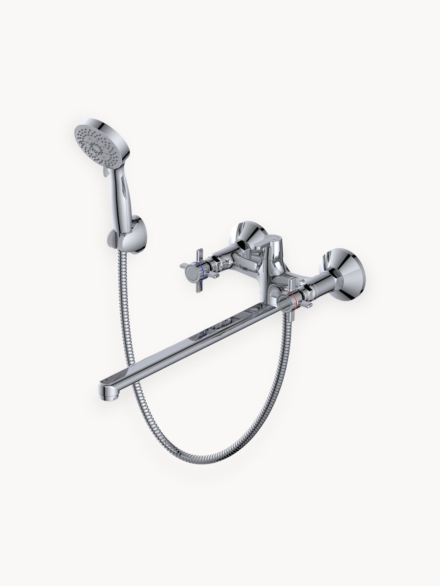 Смеситель на ванну Diadonna D80-223352 длинный плоский излив, керамические кран-буксы, хром