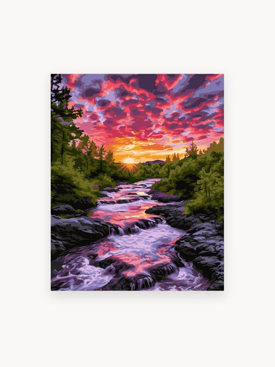 Картина по номерам на холсте с подрамником «Ручей» 40х50, природа и ручей