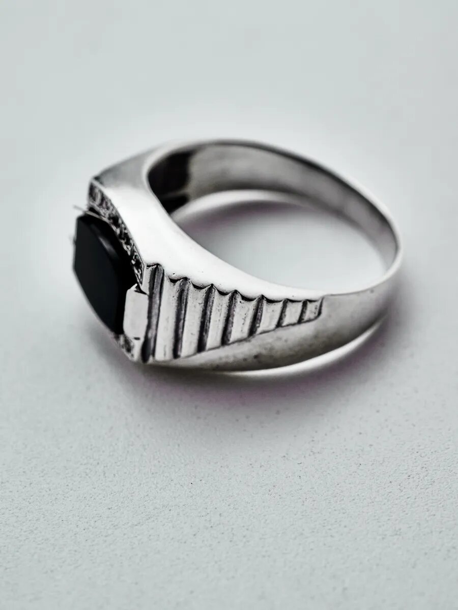 Кольцо БРЮС, серебро, 925 проба, оникс, фианит