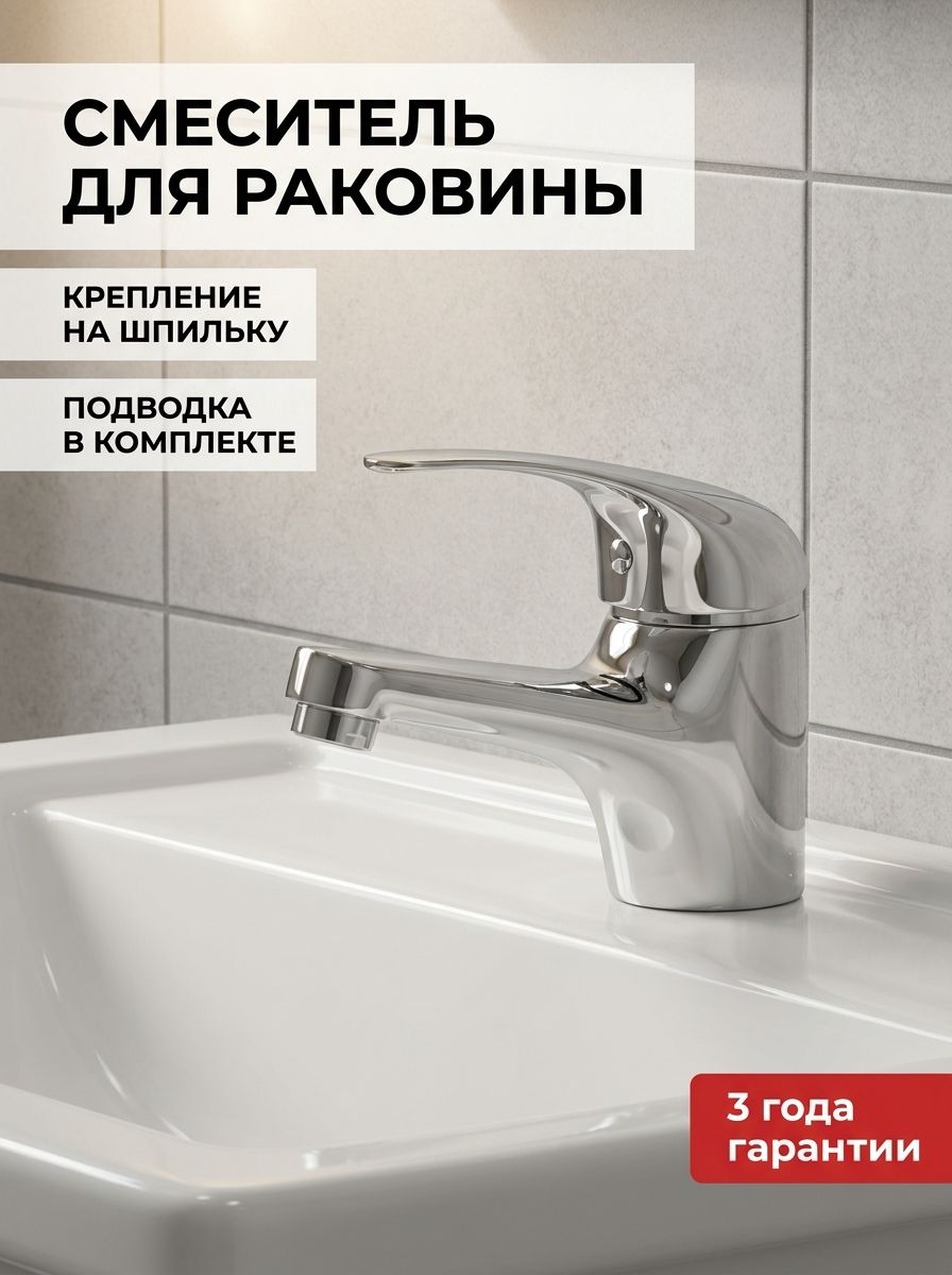 Смеситель для раковины (умывальника) с коротким изливом латунь крепление на шпильке L1004