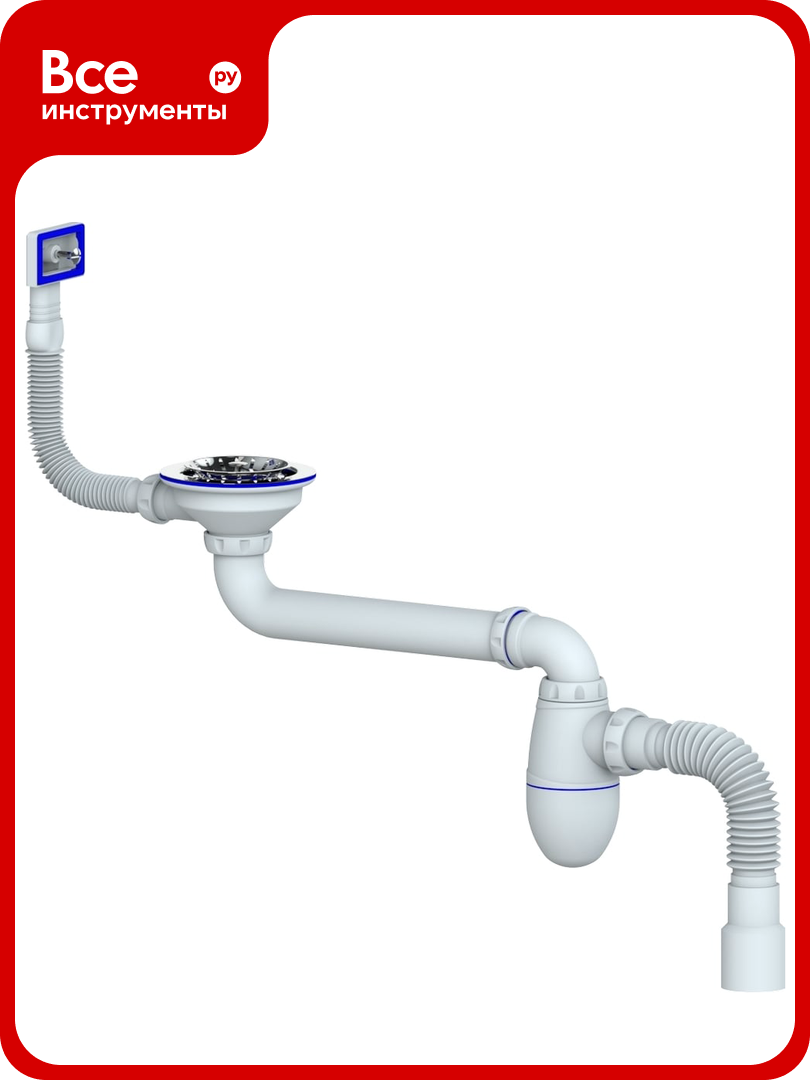 Сифон Unicorn 3 bc22 со смещением, прямоугольный перелив, с гофрой/50 40x40, для воды и систем очистки