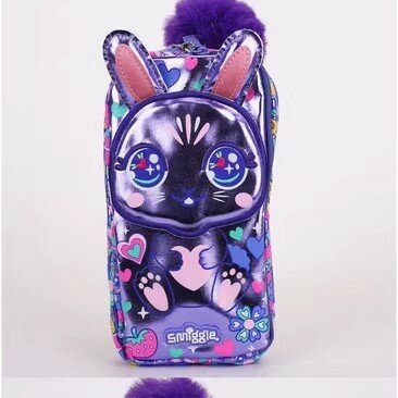 Пенал Smiggle, искусственная кожа, фиолетовый, с кроликом, 22,5x12,5 см