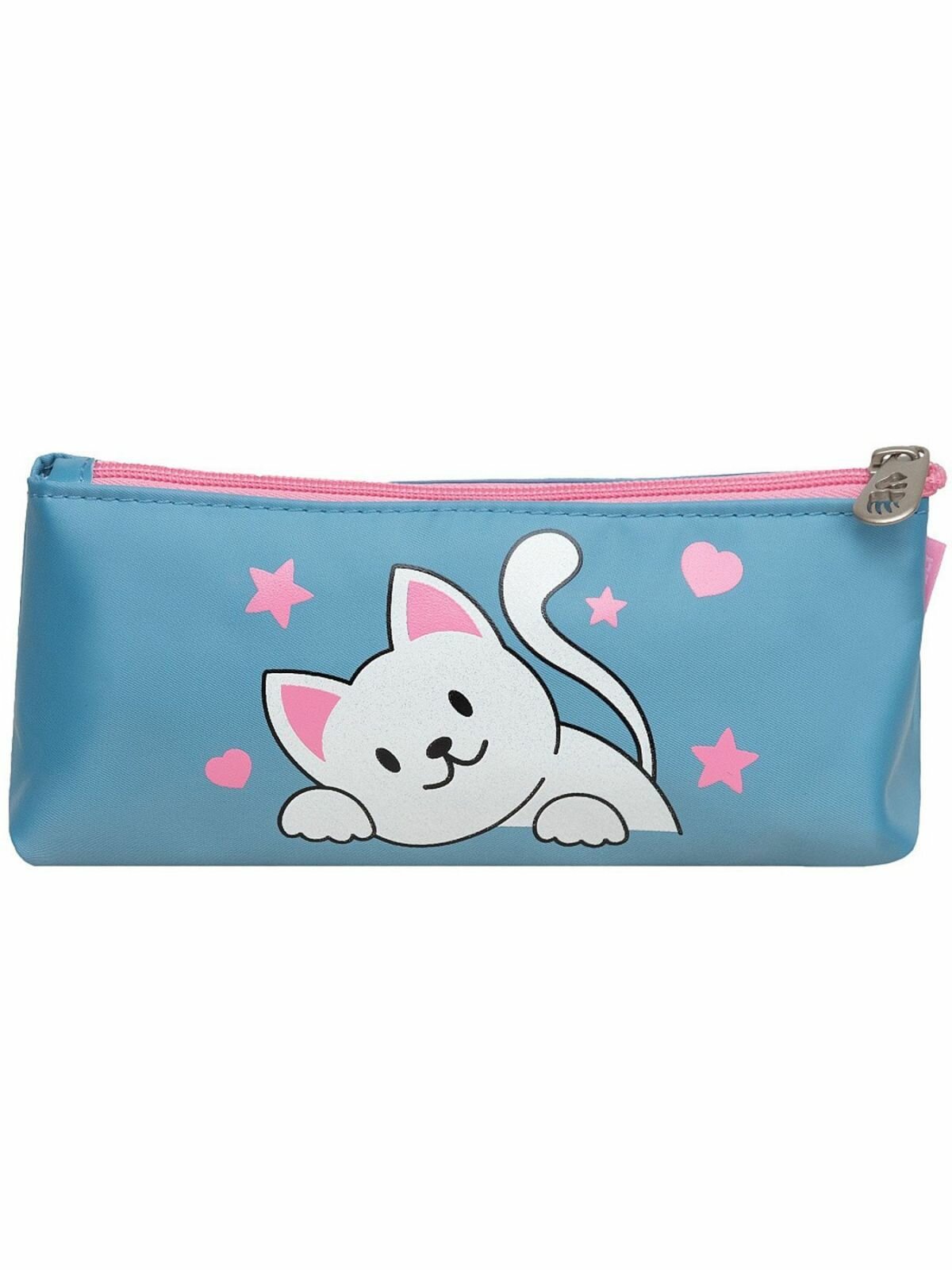 Пенал-косметичка GRIZZLY 22х9х6 см "Милый котик", голубой