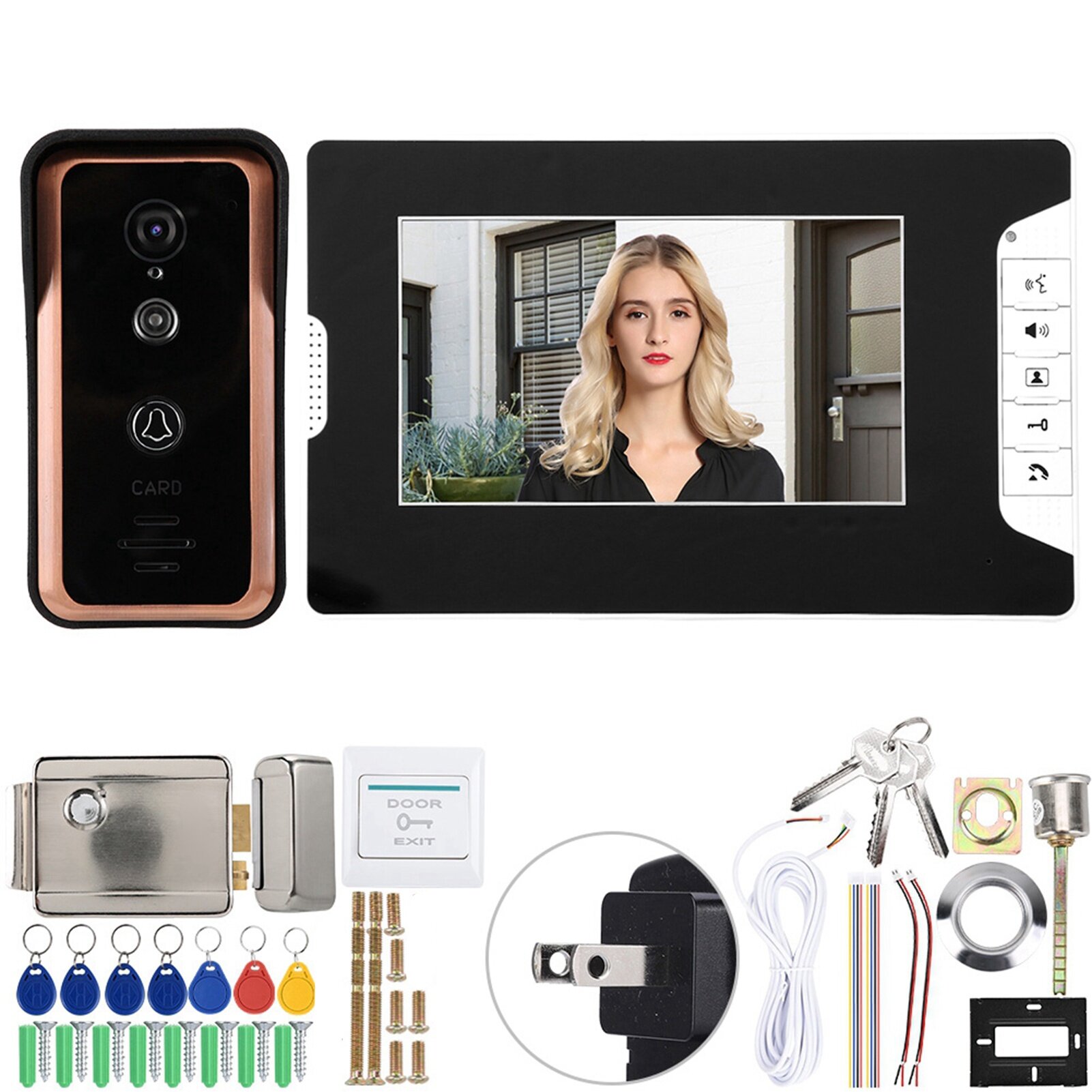 7 -дюймовый видео -интервал с электронным замком и открытой дверной кнопкой