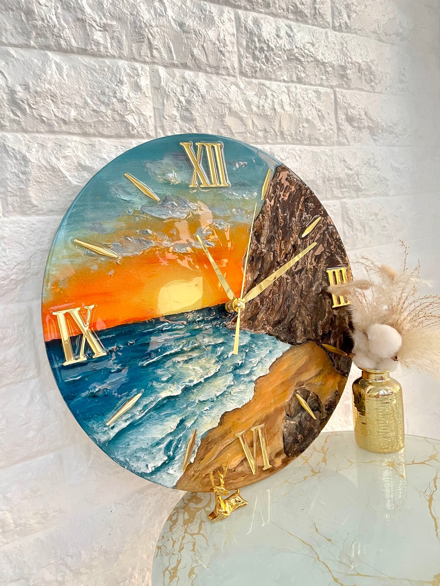 Настенные часы «Закат», эпоксидная смола, подсветка, диаметр 40 см