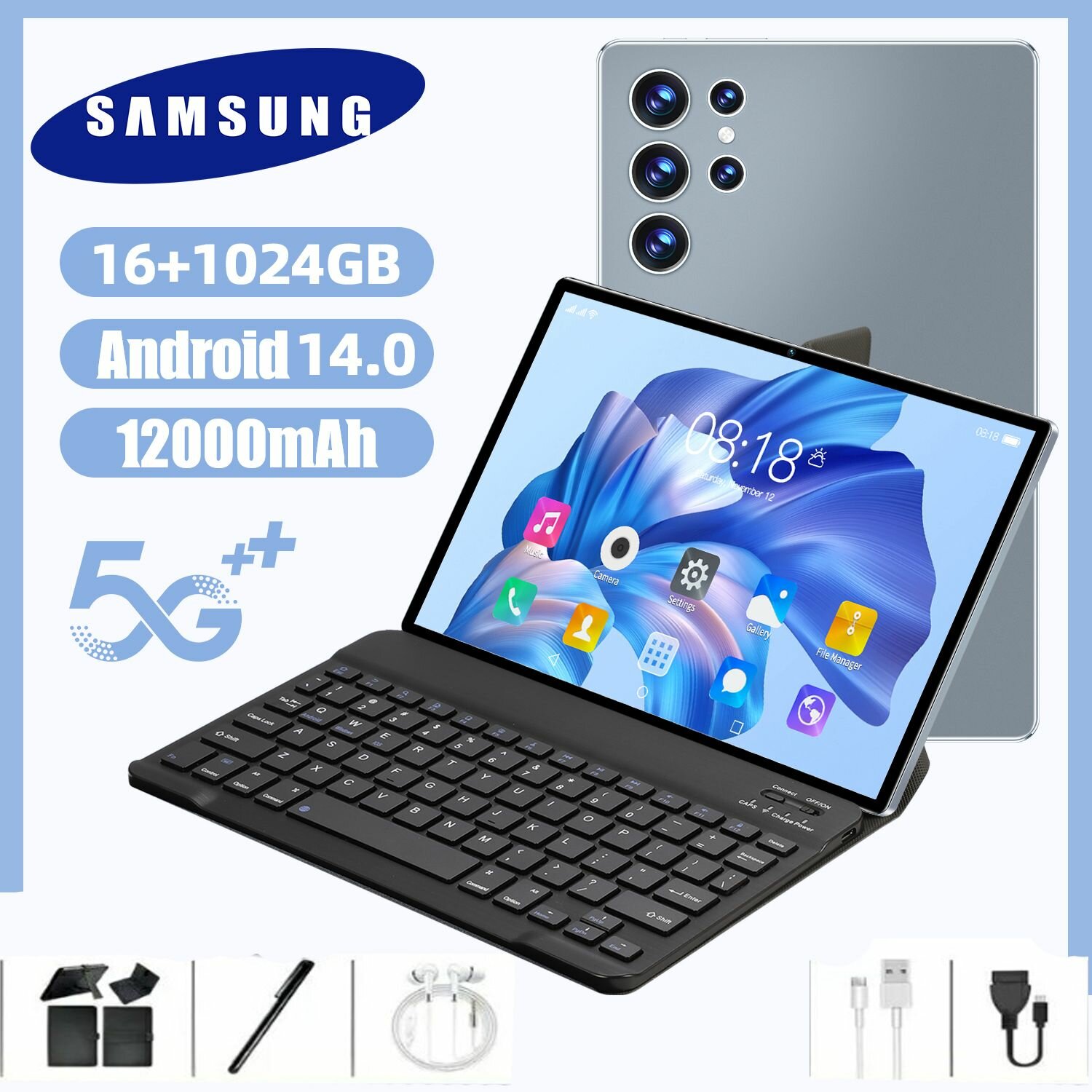 Планшет Планшет Teclast 10.1" 60Гц, 16+1024 ГБ, Android 12 голубой, Wi-Fi + Cellular, обычная, Wi-Fi,5.0, Global,800