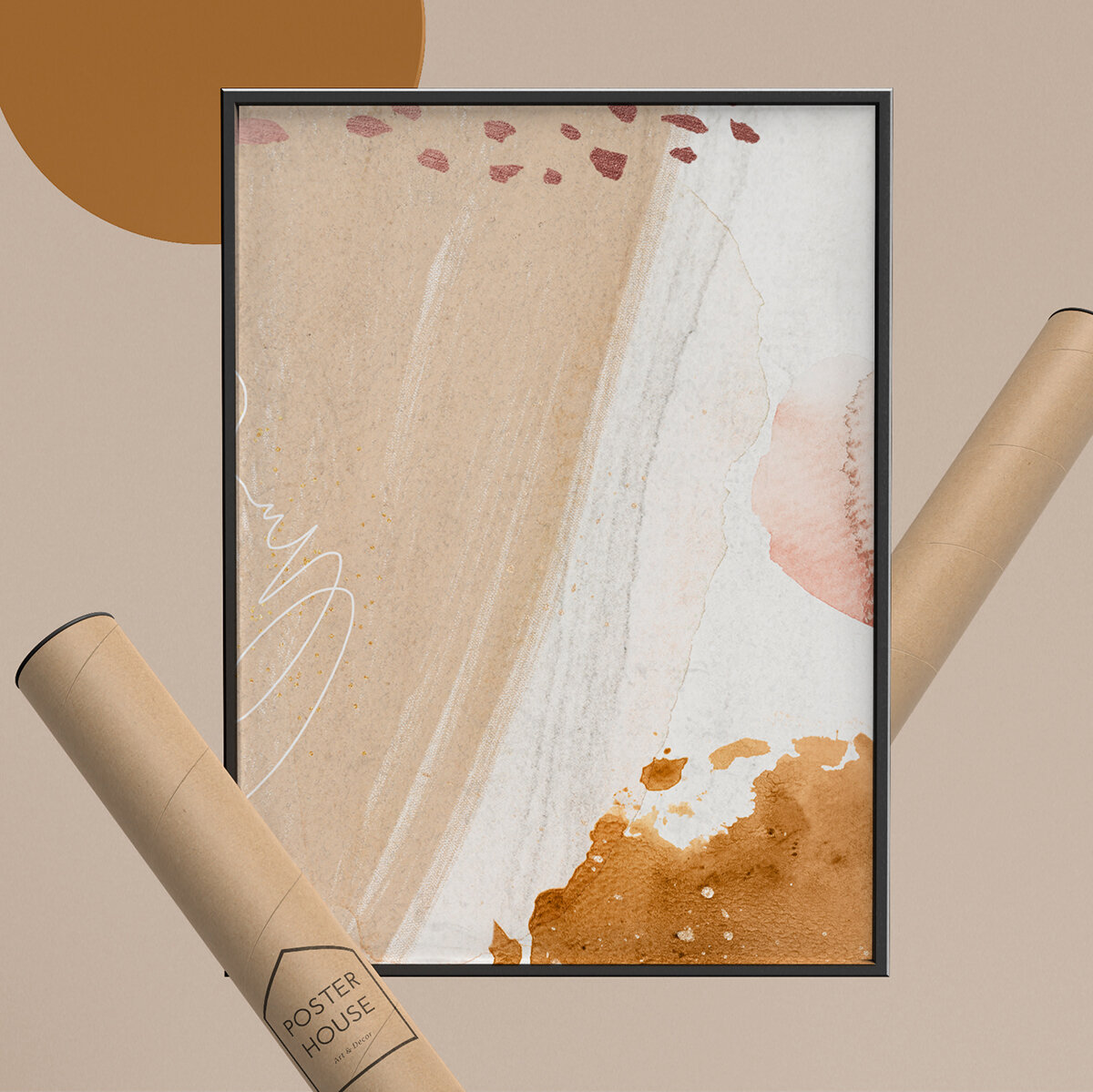 Постер Абстракция минимализм 60х80 см без рамы/ Абстрактный, минималистичный плакат/ Акварель, фигуры/ Эстетичный бежевый плакат, постер для интерьера, декор стен