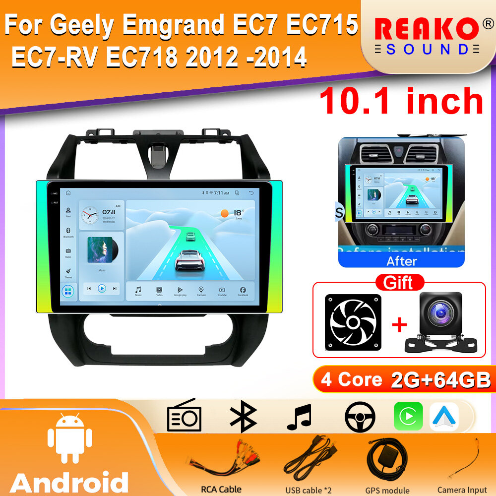 Магнитола для Geely Emgrand EC7 EC715 EC7-RV EC718 2012 -2014 , IPS экран 10.1 дюймов, Wifi, андроид штатная автомагнитола