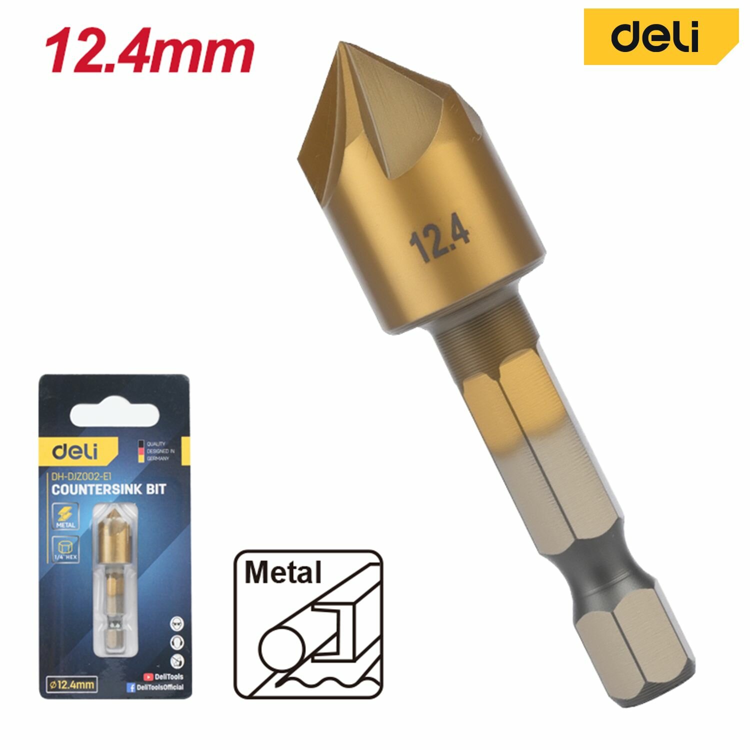 Зенковка Deli DH-DJZ002-E1, для металла/дерева/пластика, HSS сталь, 12,4х20мм