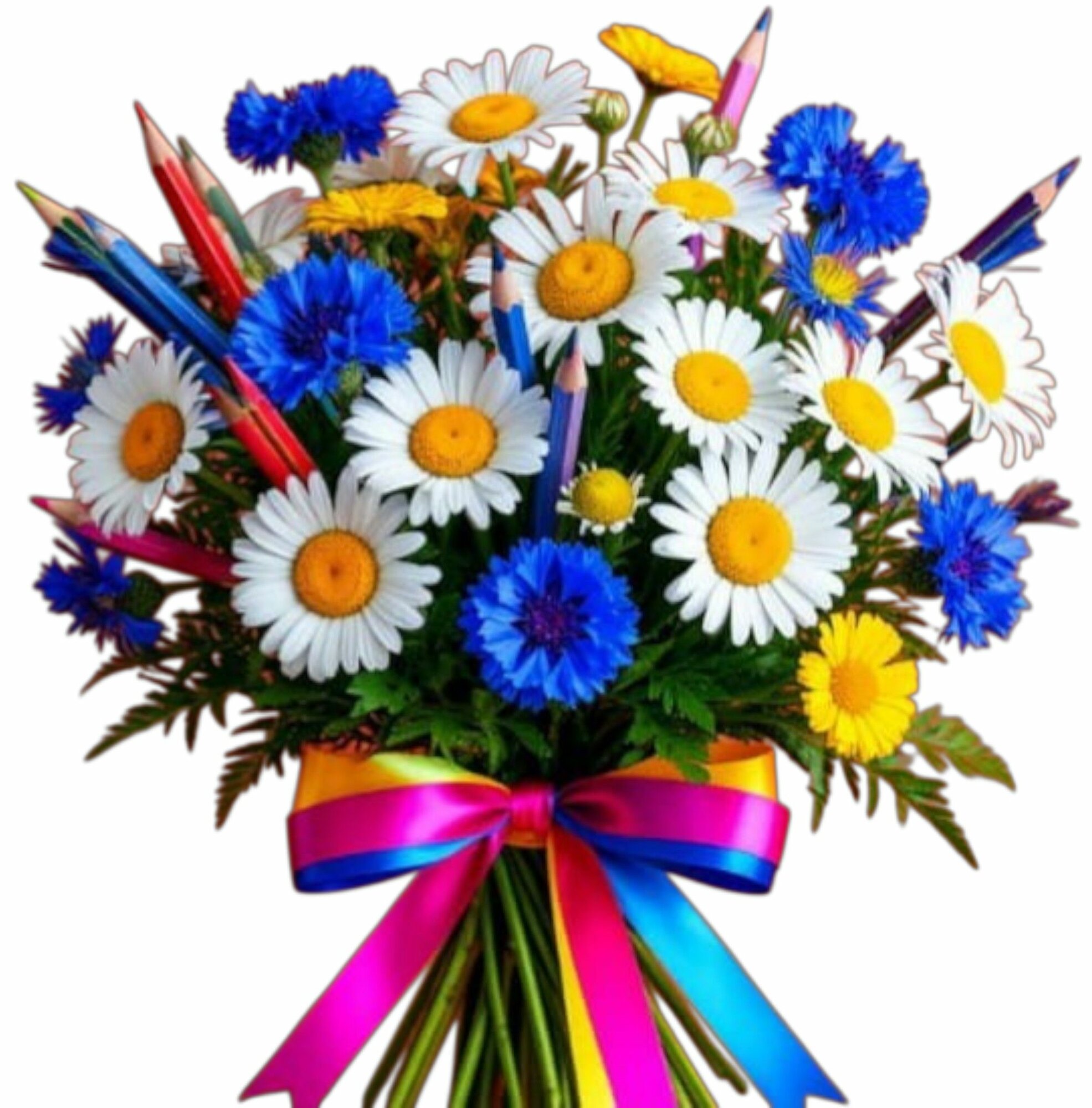 Термонаклейка на одежду "Букет цветов с карандашами" 14см*14см