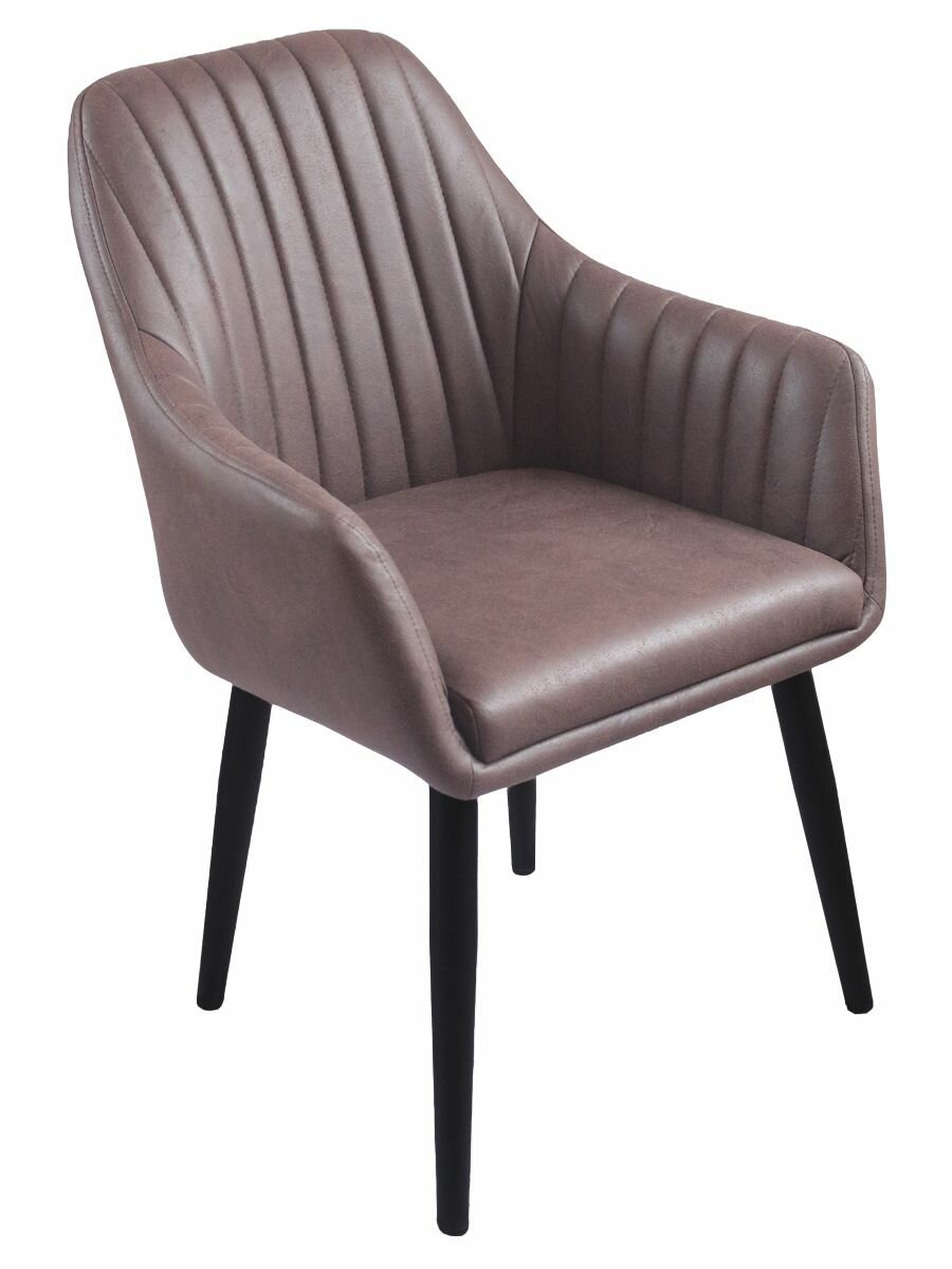 Полукресло, стул замшевый, Моби Темно-Коричневый, Черные ножки