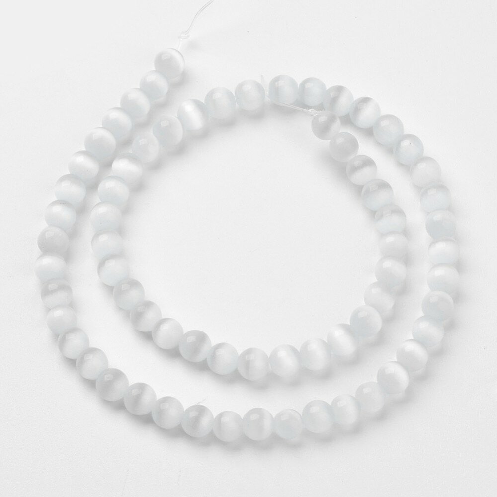 Бусины каменные, кошачий глаз (имитация), белый, 10мм, 39 шт, низка