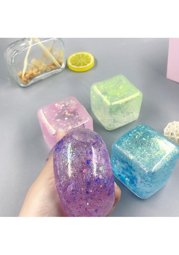 Мягкая игрушка-фиджет из термопластичной резины с блестками, квадратный кубик, быстро восстанавливающий пазл, антистрессовая игрушка в виде кубика льда, подарок для детей