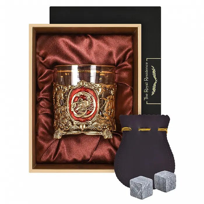 Бокал для виски "Рак" (авторская работа) в подарочной упаковке, размер: высота с бокалом 9,5 см, ширина 10 см, объем 300 мл