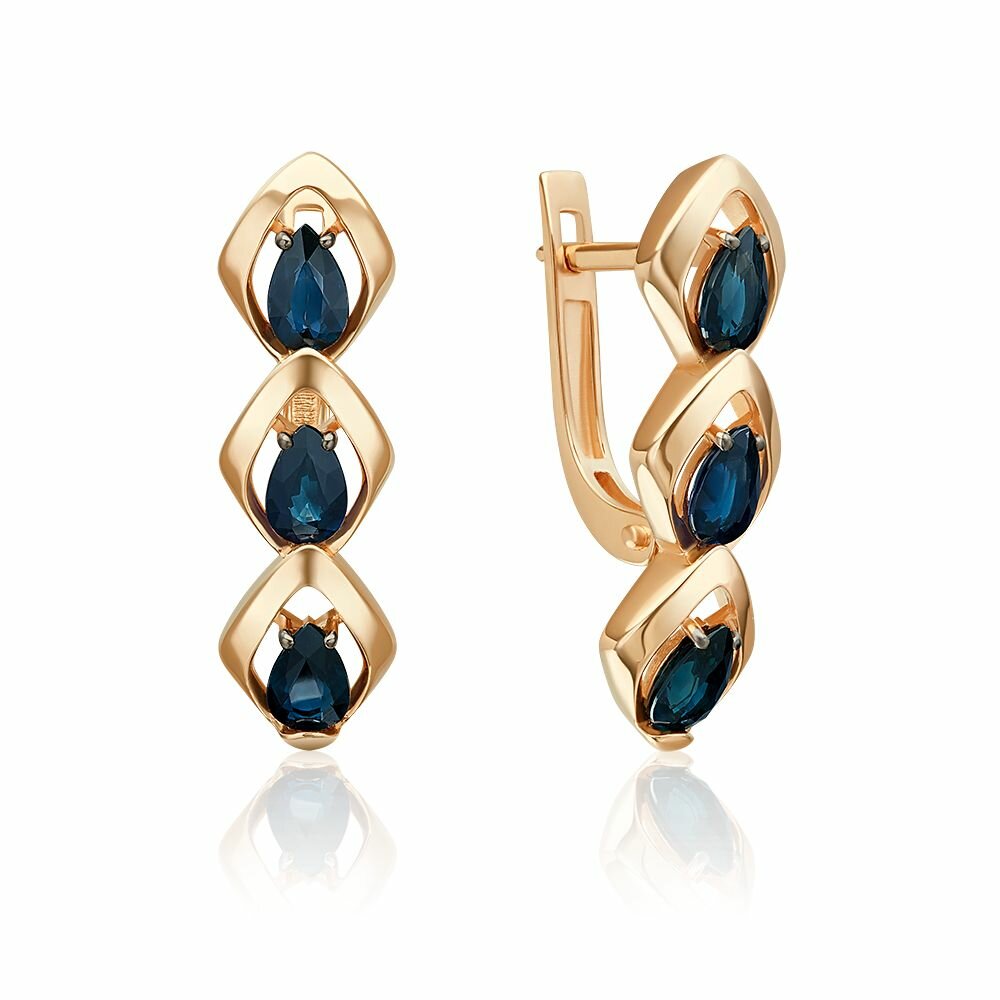 Серьги, красное золото, 585 проба, сапфир
