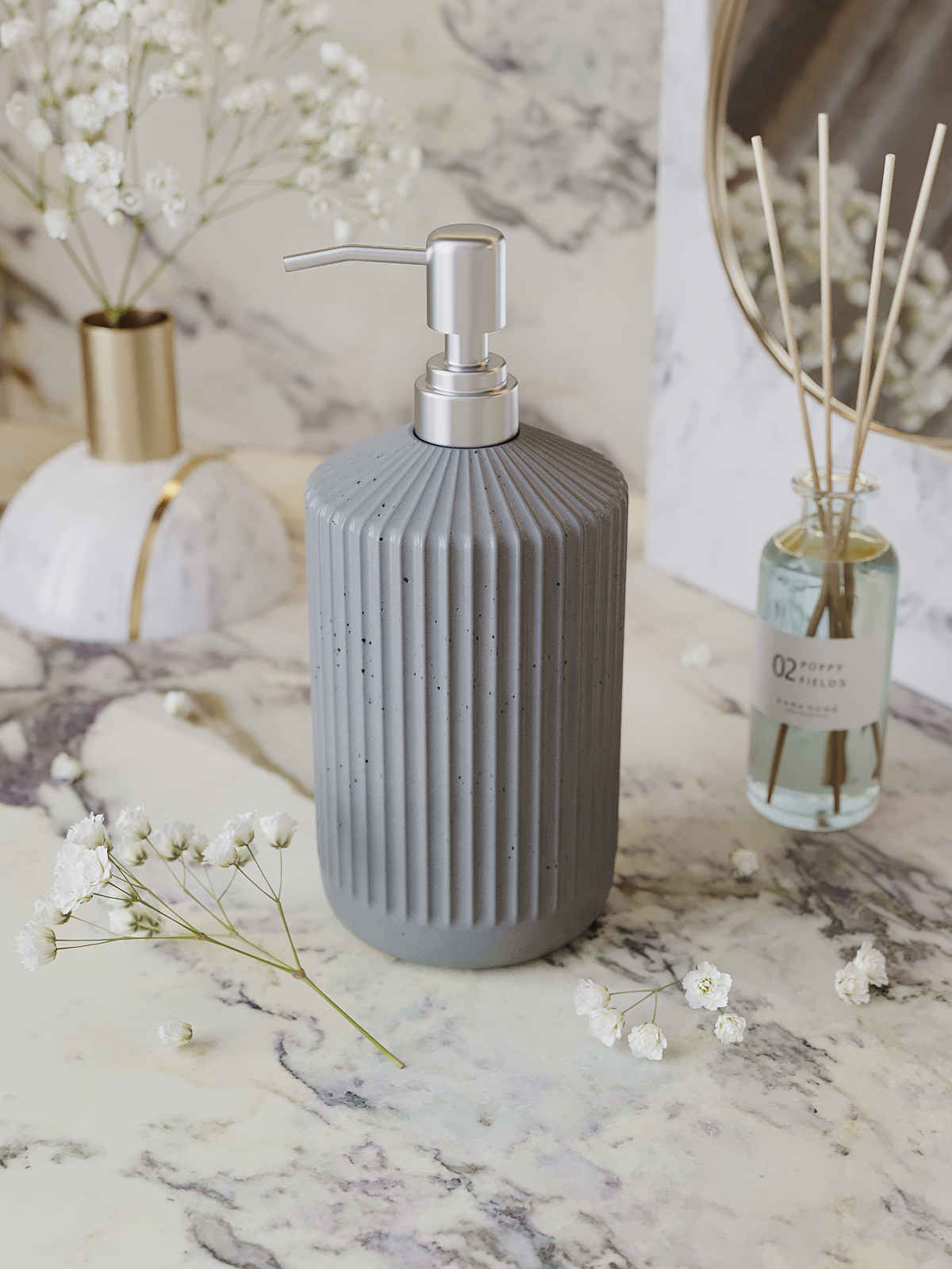 Дозатор для жидкого мыла MUSKO HOME Chloe, 0,4 л, из бетона, серый глянцевый