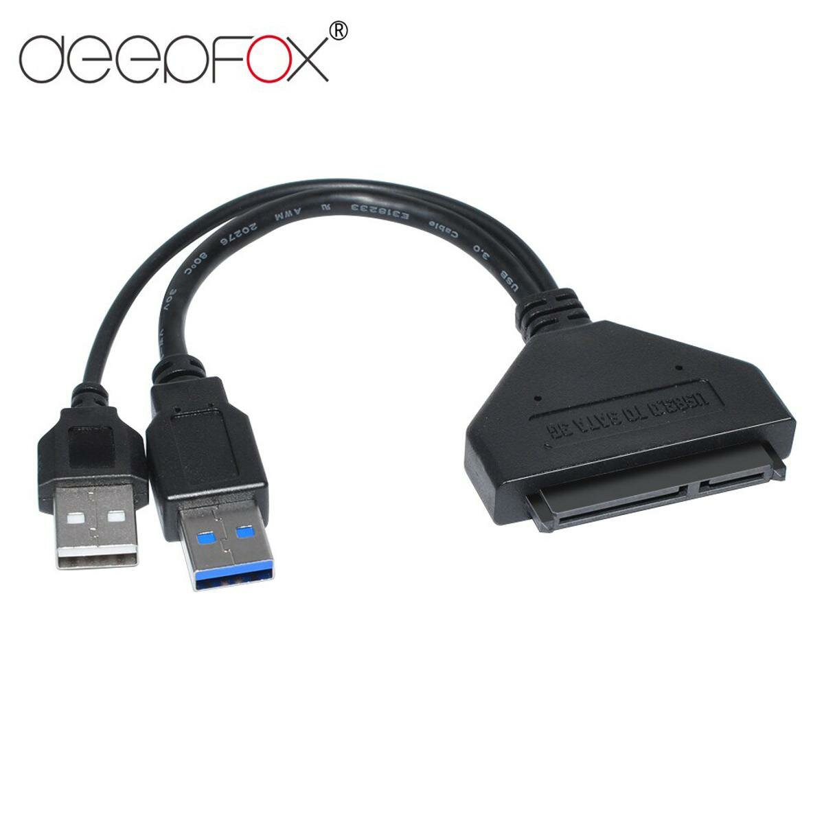 DeepFox Двойной USB 3.0 - Sata адаптер-конвертер кабель 22pin SATA III - USB3.0 кабель для 2.5