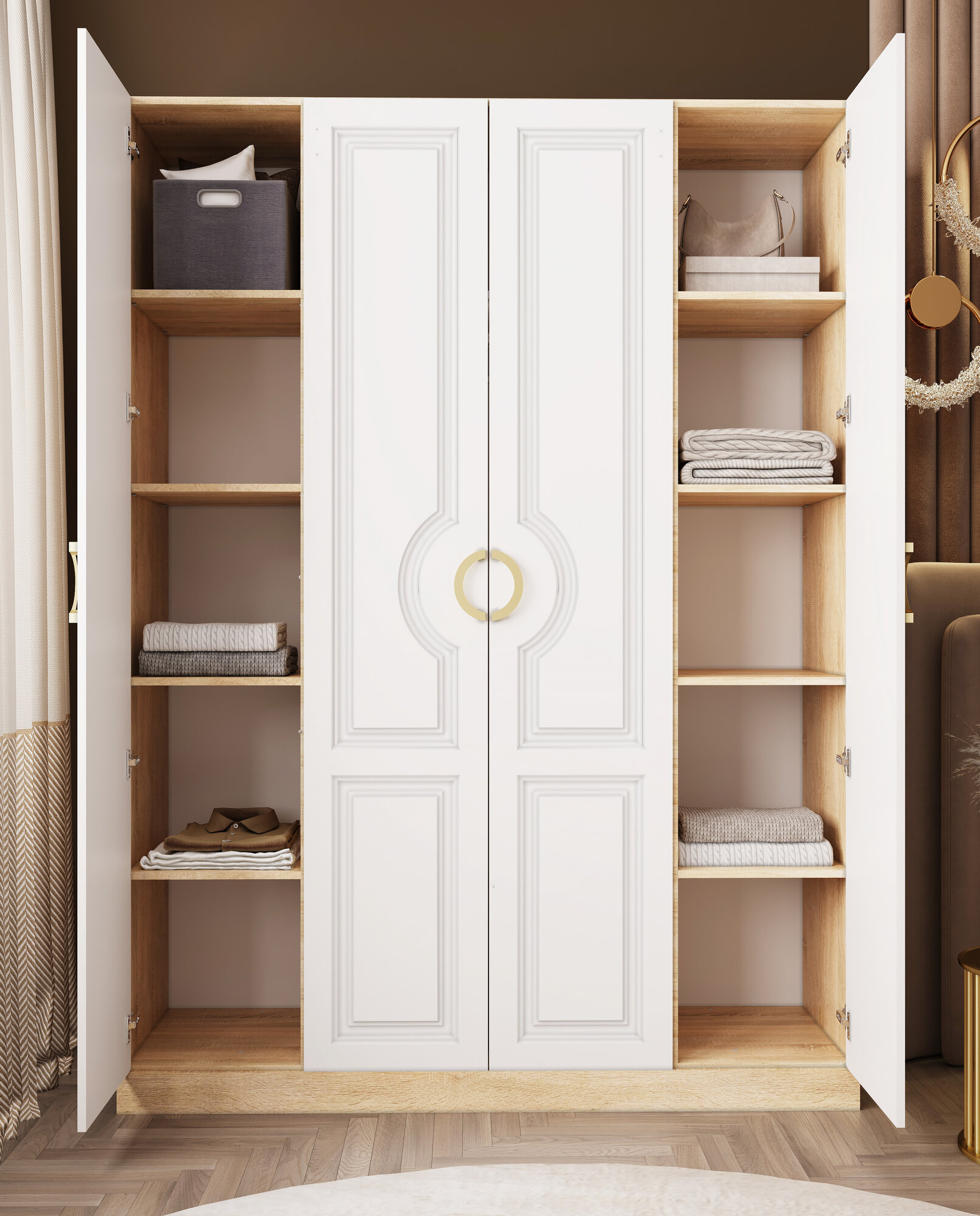 Шкаф для одежды Surafasad, классический дизайн, деревянный четырехдверный, распашной