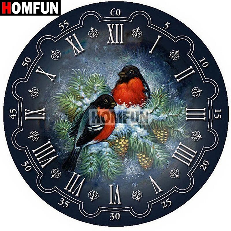 Алмазная картина HOMFUN A07331 "Настенные часы с птицей" Square Drill 30x30cm