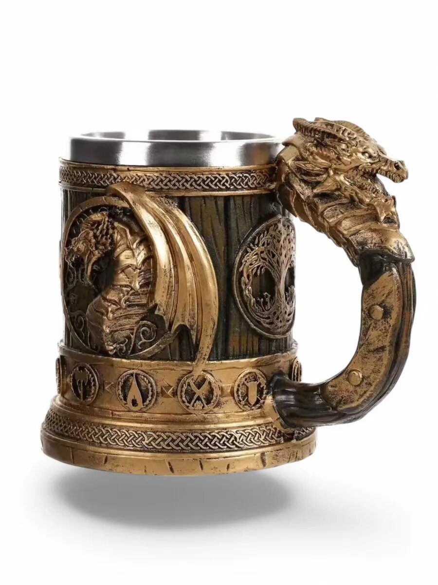 Кружка Китобой "Дракон", нержавеющая сталь, двойные стенки, золотисто-коричневая, 600мл