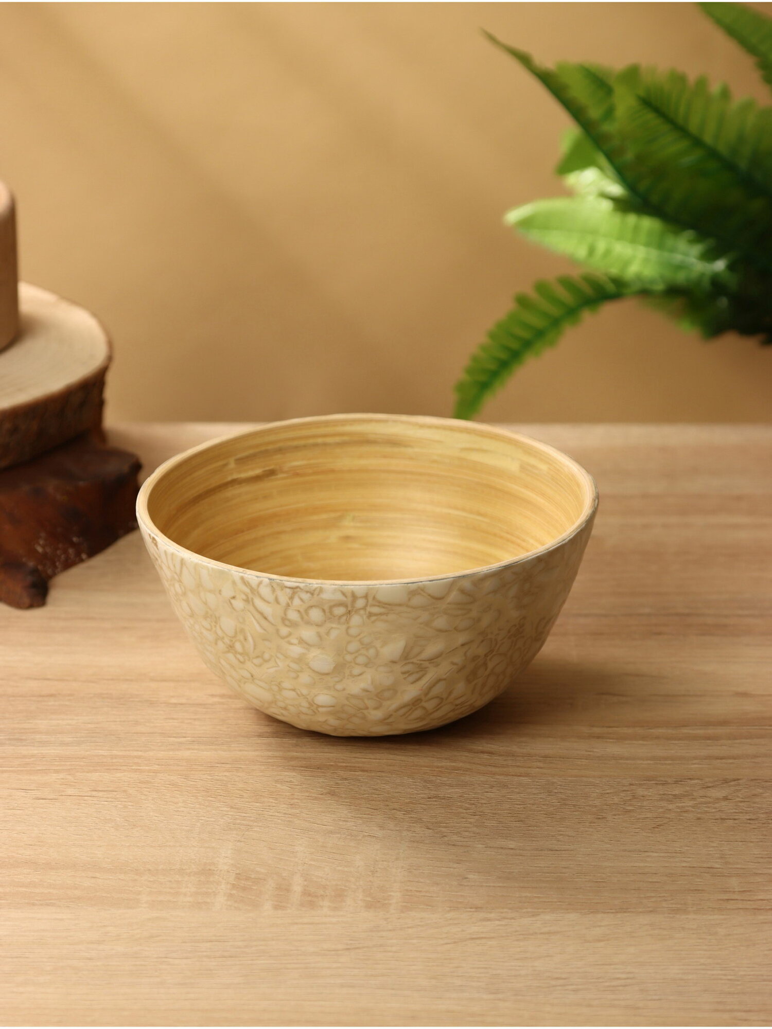 Миска, 17x17x8 см, бамбук, цвет: бежевый, тематика: узоры, текстура: гладкая