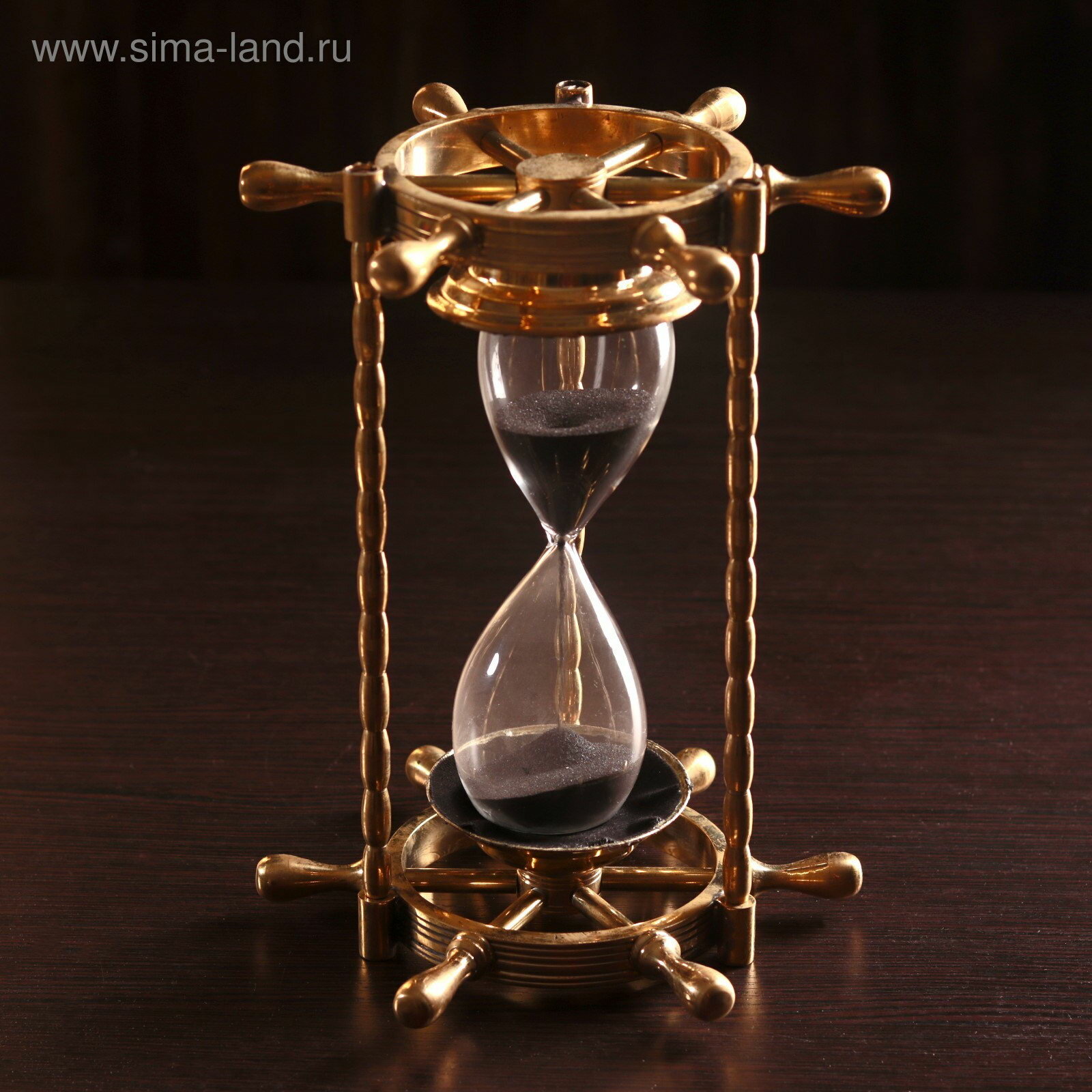 Песочные часы "Штурвал", 5 мин, 16x14x20 см, латунь, стекло, материал корпуса: латунь